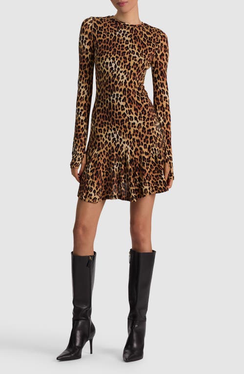 ALICE + OLIVIA Alice + Olivia Wendy Fit and Flare Mini Dress with Jewel Neck and Long Sleeves